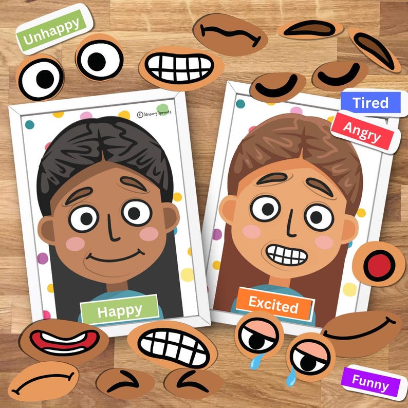 Emotions Activity for Kids, Feelings Chart Matching Game (PDF) - Etsy