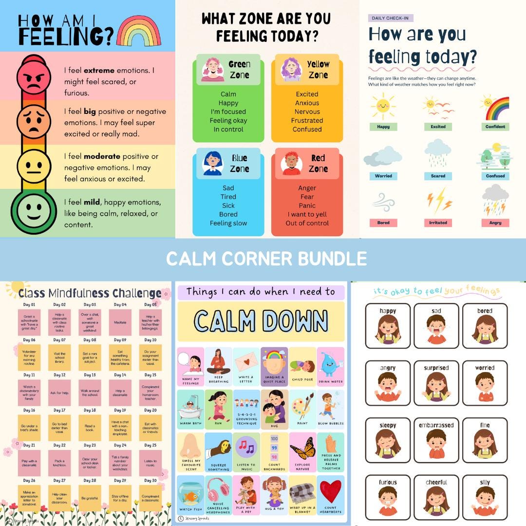 Calm Down Corner Posters SEL Feelings Poster Calming Corner Printables ...