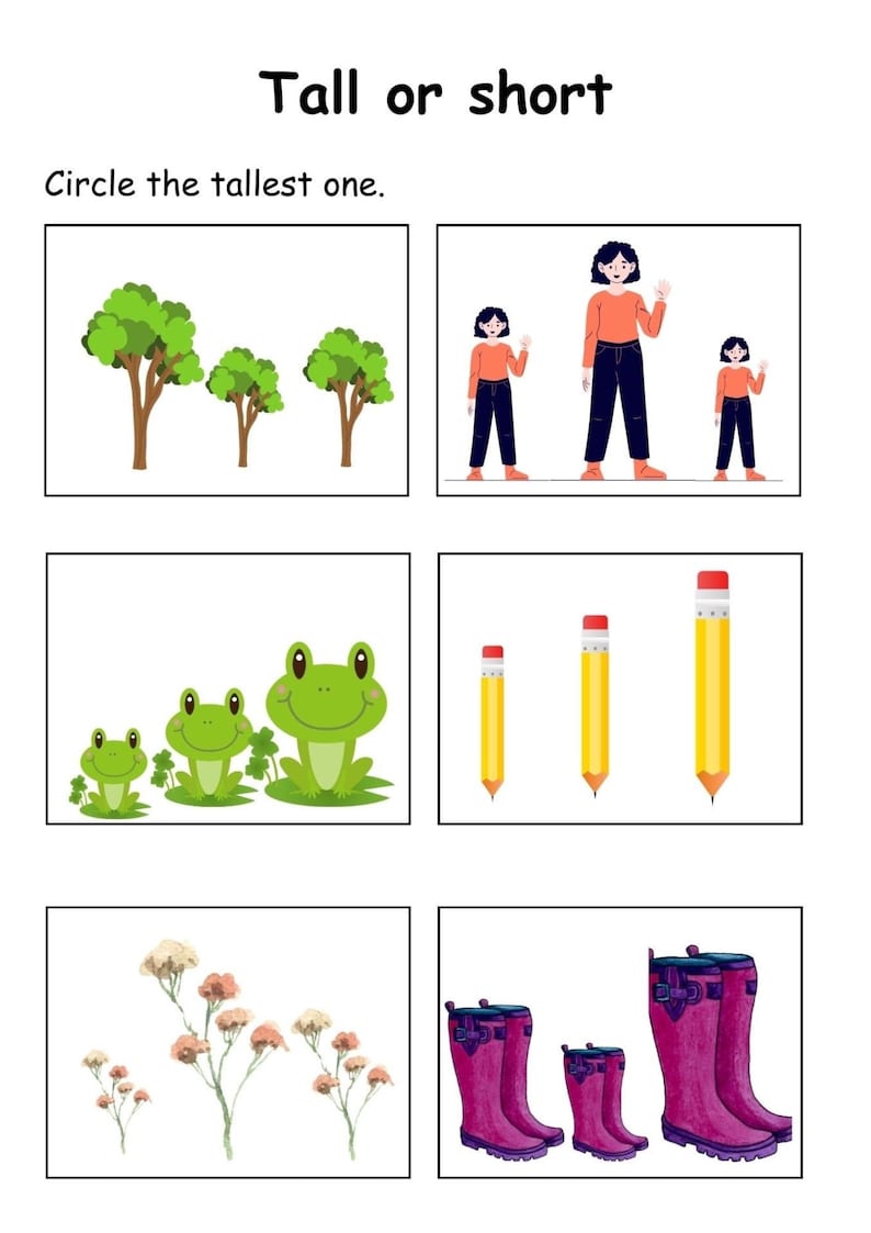 Identifying Tall Short Activities for Kids, Fun Learning Pages, for ...