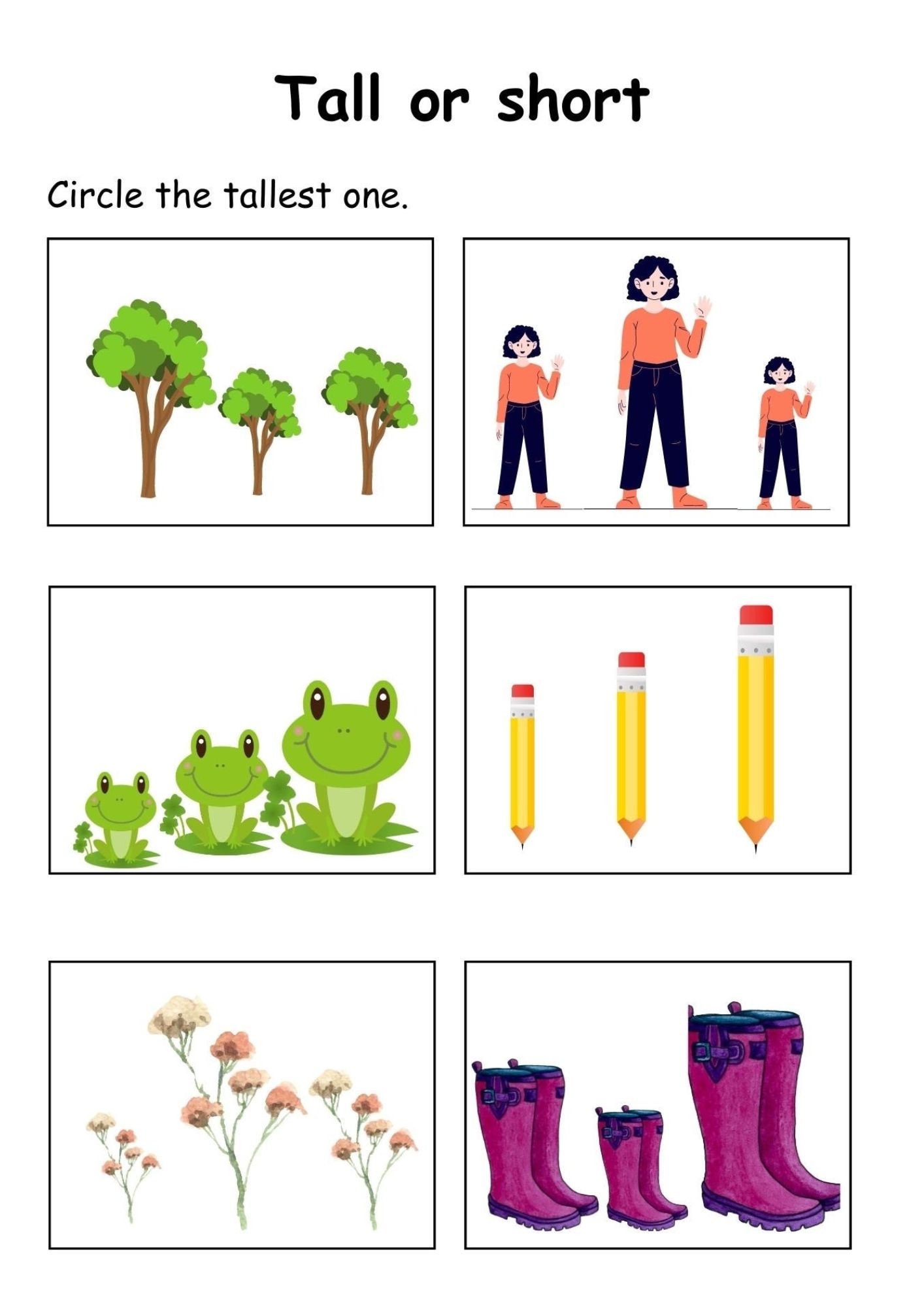 Identifying Tall Short Activities for Kids, Fun Learning Pages, for ...