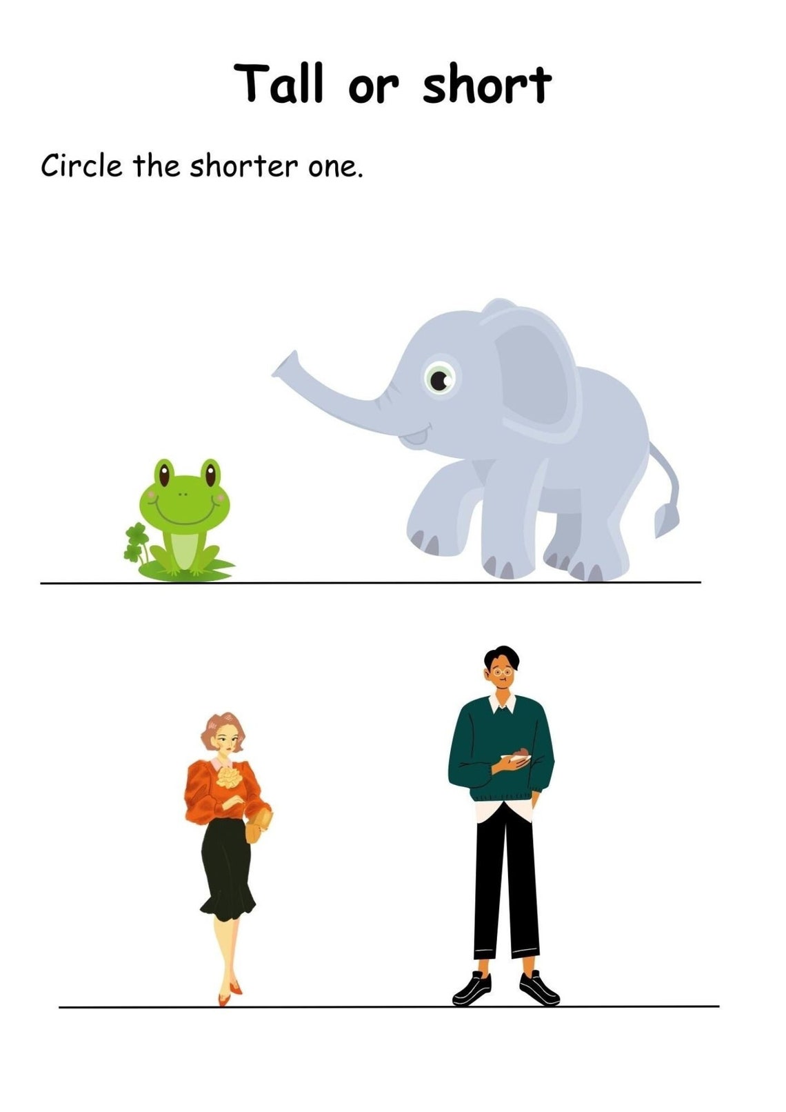 Identifying Tall Short Activities for Kids, Fun Learning Pages, for ...