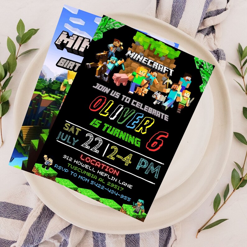 Editable Minecraft Birthday Invitation Personalized Mine Theme Birthday ...