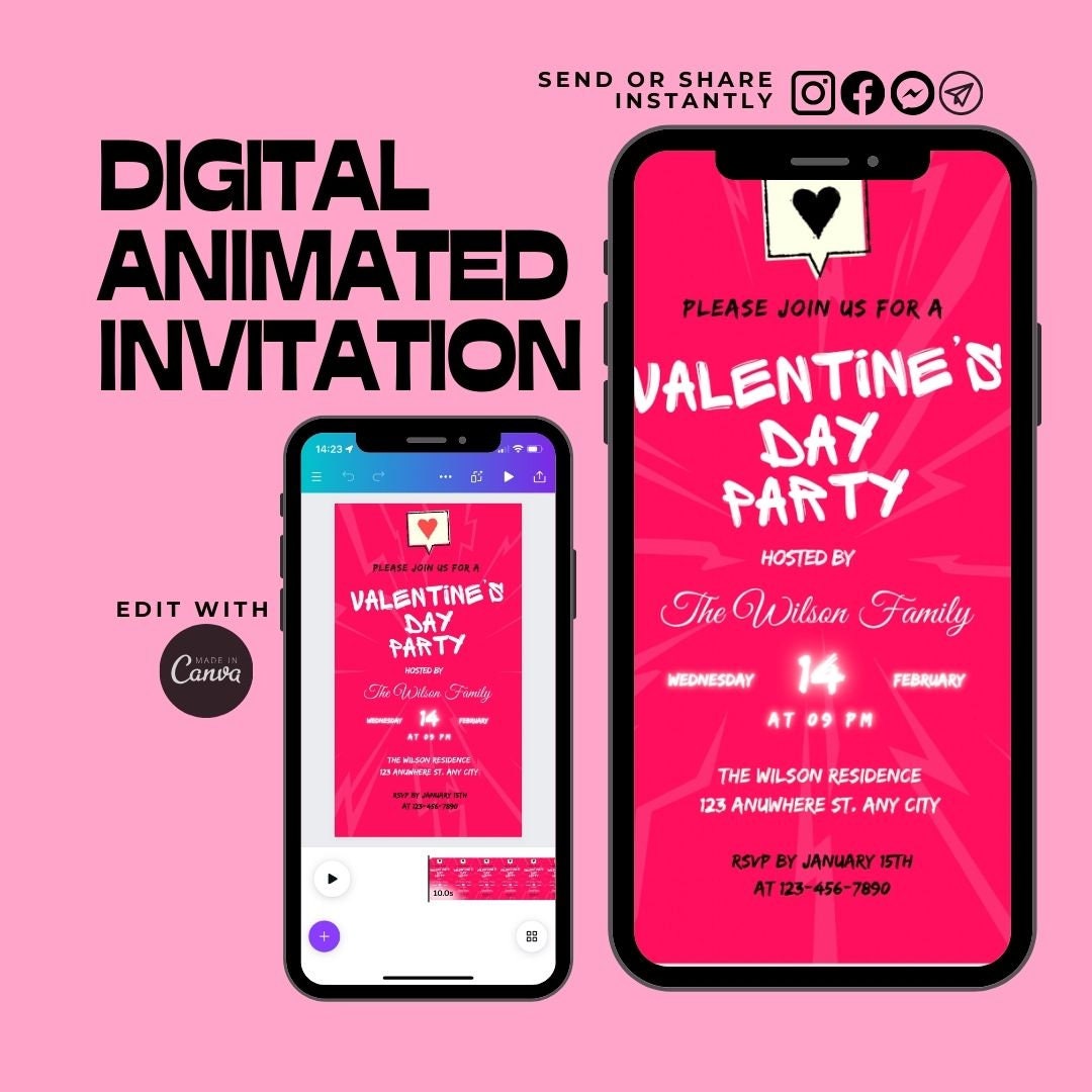 Editable Digital Valentine Invitation, Electronic Valentine Party ...