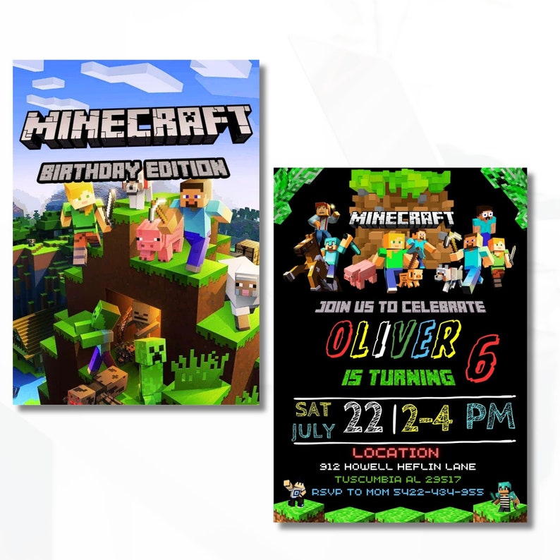 Editable Minecraft Birthday Invitation Personalized Mine Theme Birthday ...