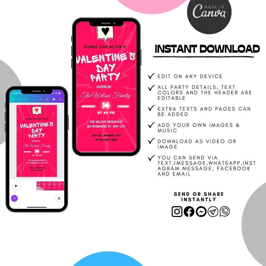 Editable Digital Valentine Invitation, Electronic Valentine Party ...