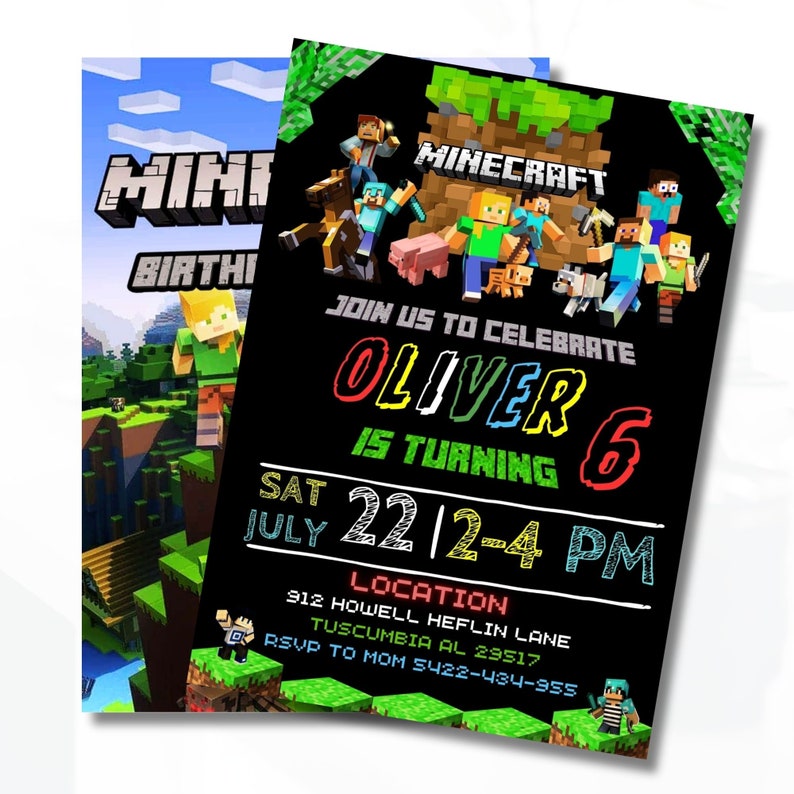 Editable Minecraft Birthday Invitation Personalized Mine Theme Birthday ...