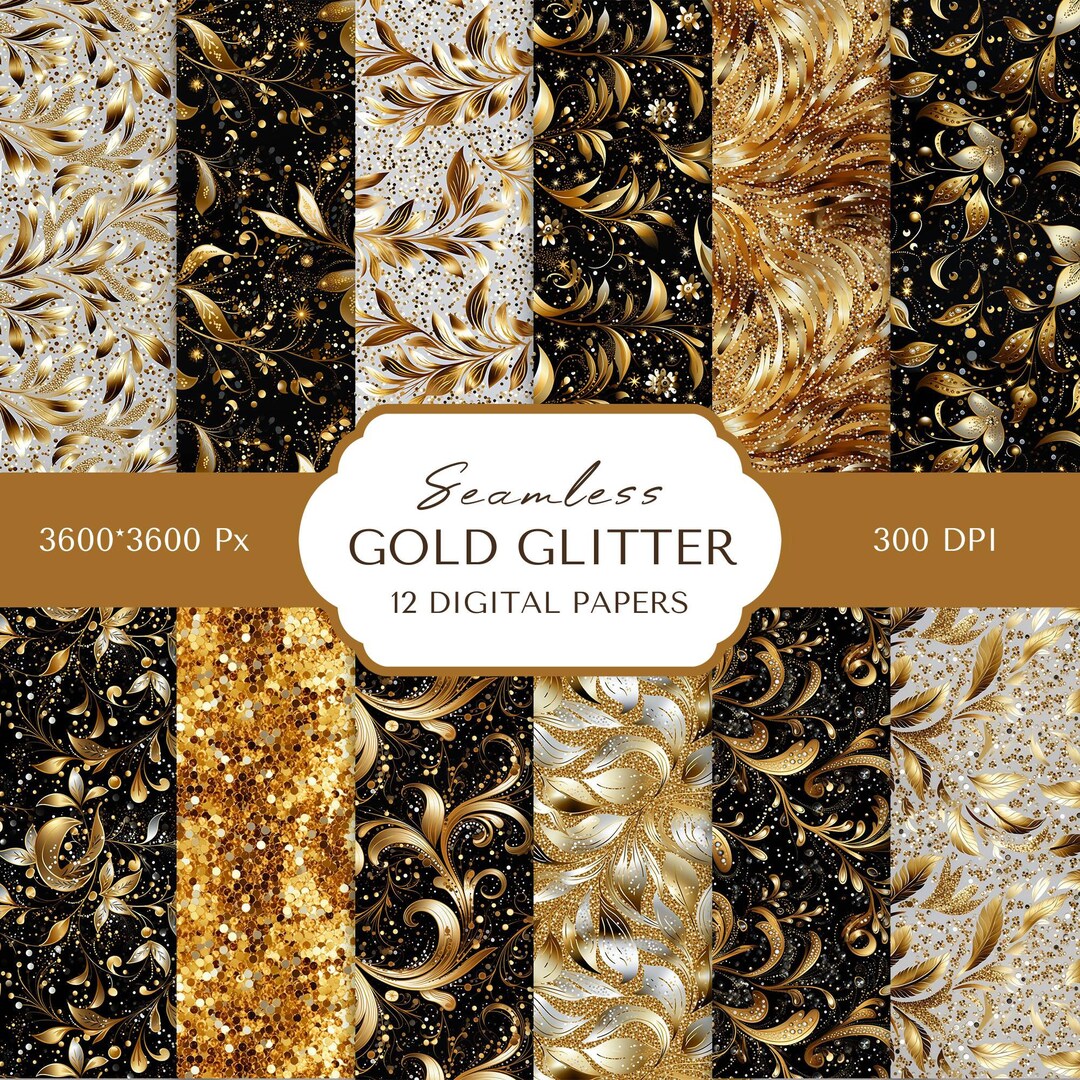 Gold Glitter Digital Paper Seamless Glitter Pattern Glitter Background ...