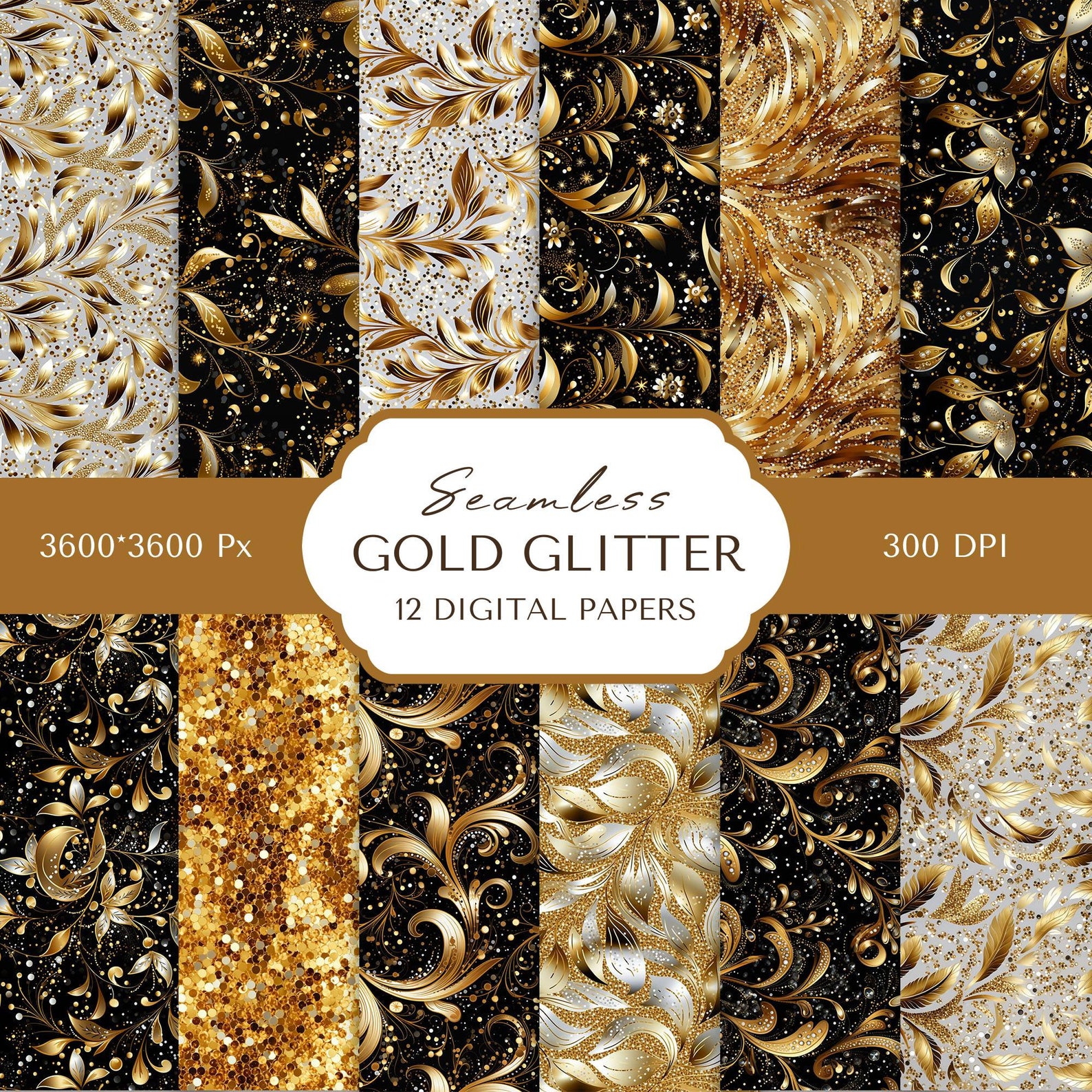 Gold Glitter Digital Paper Seamless Glitter Pattern Glitter Background ...