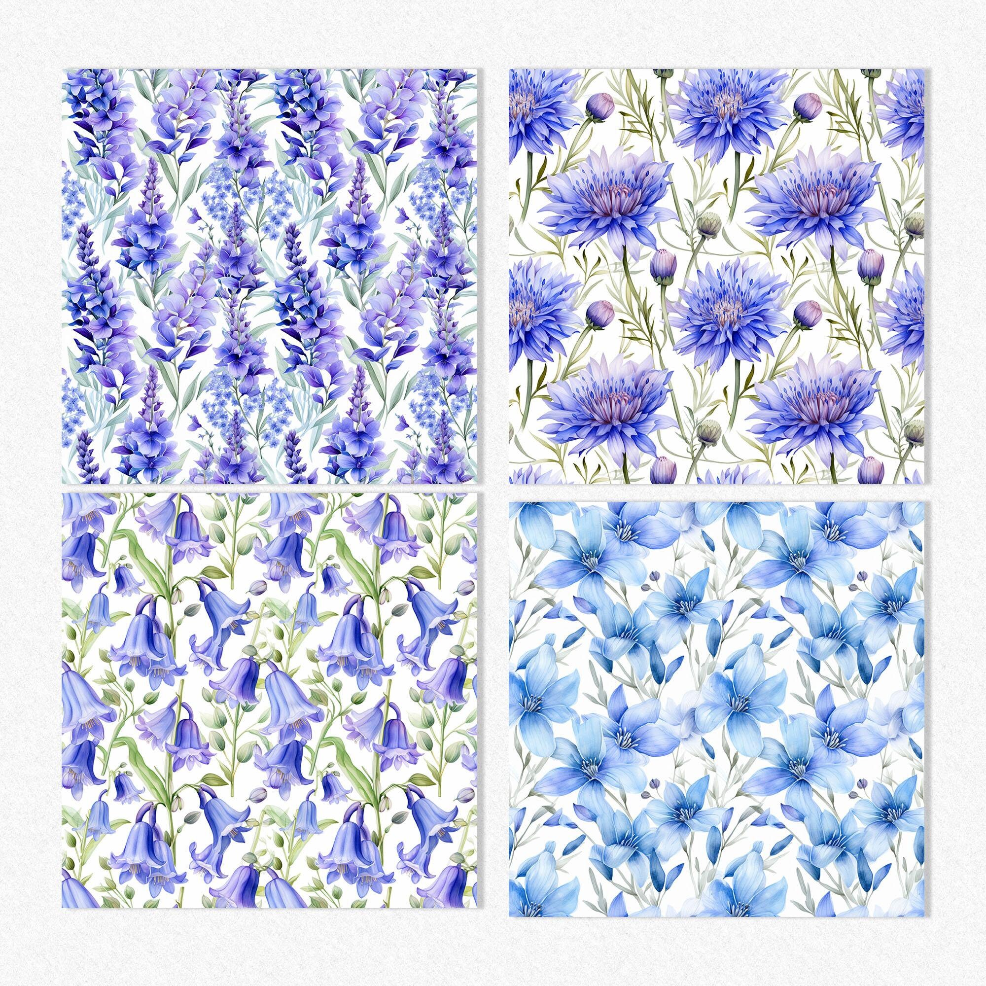 Blue Floral Digital Paper Blue Flowers Digital Pattern Seamless Blue ...