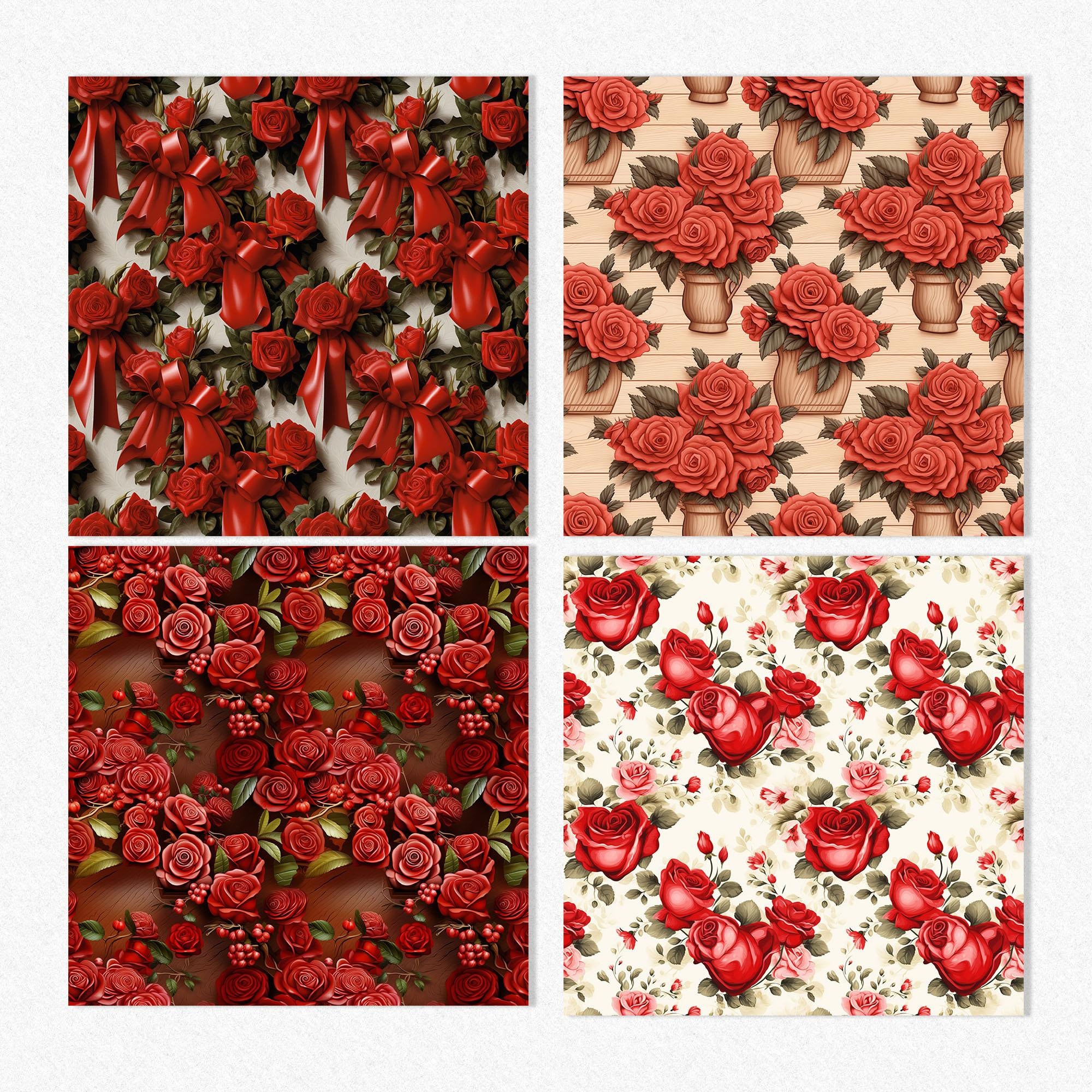 Red Roses Digital Paper | Seamless Vintage Red Rose Pattern ...