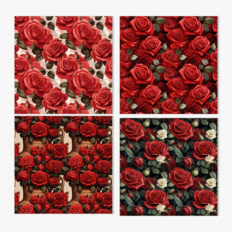 Red Roses Digital Paper | Seamless Vintage Red Rose Pattern ...