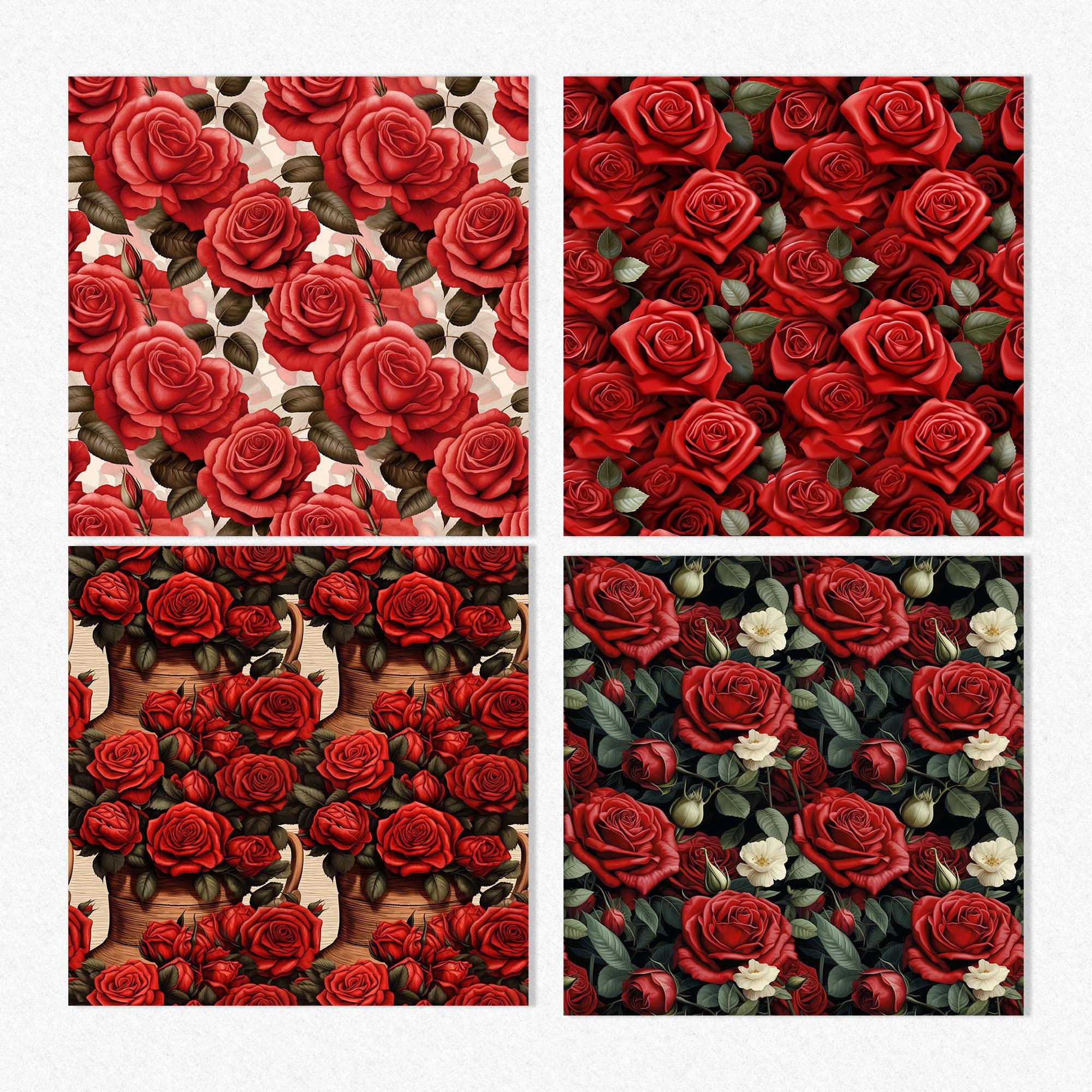 Red Roses Digital Paper | Seamless Vintage Red Rose Pattern ...