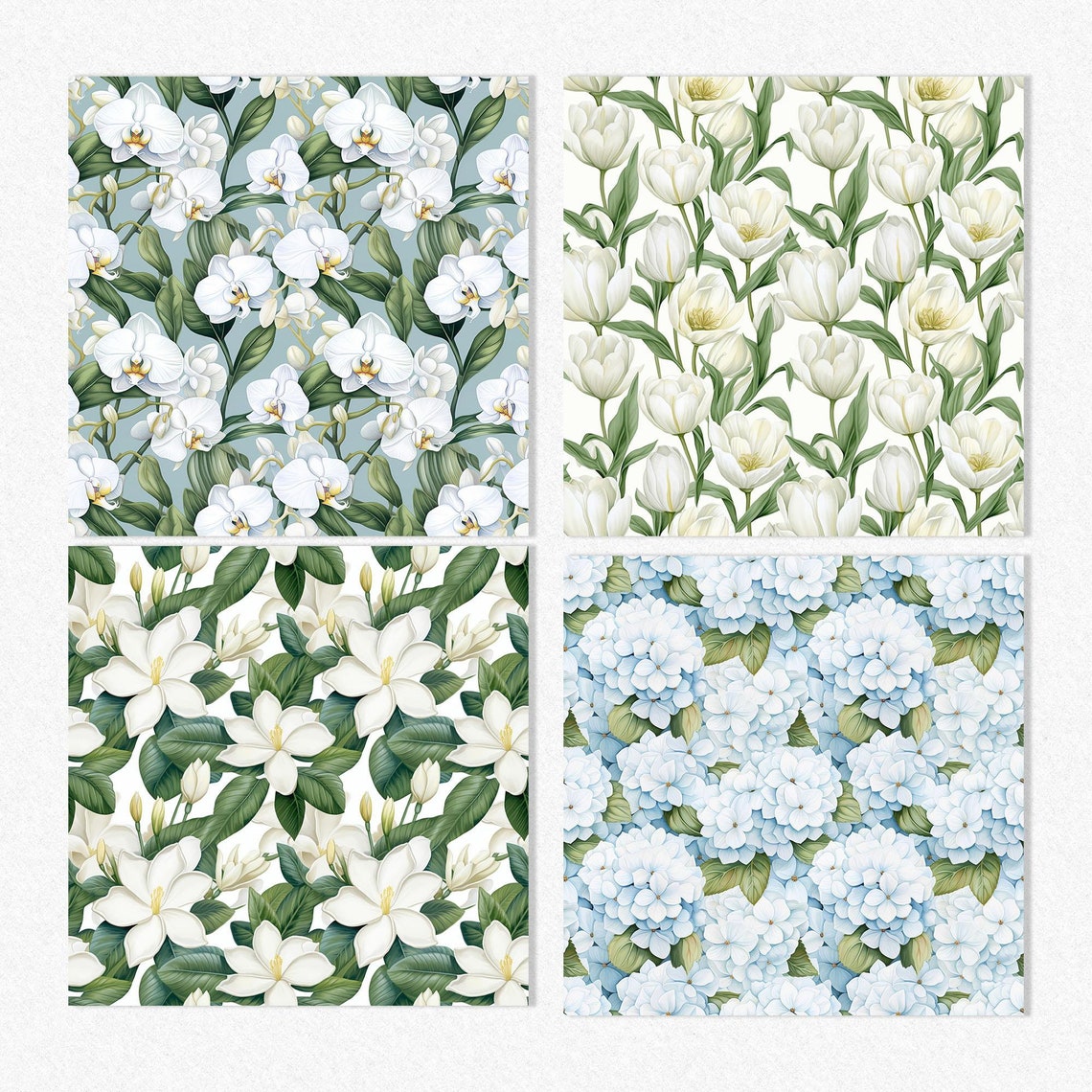 White Floral Digital Paper White Flowers Seamless Digital Pattern ...