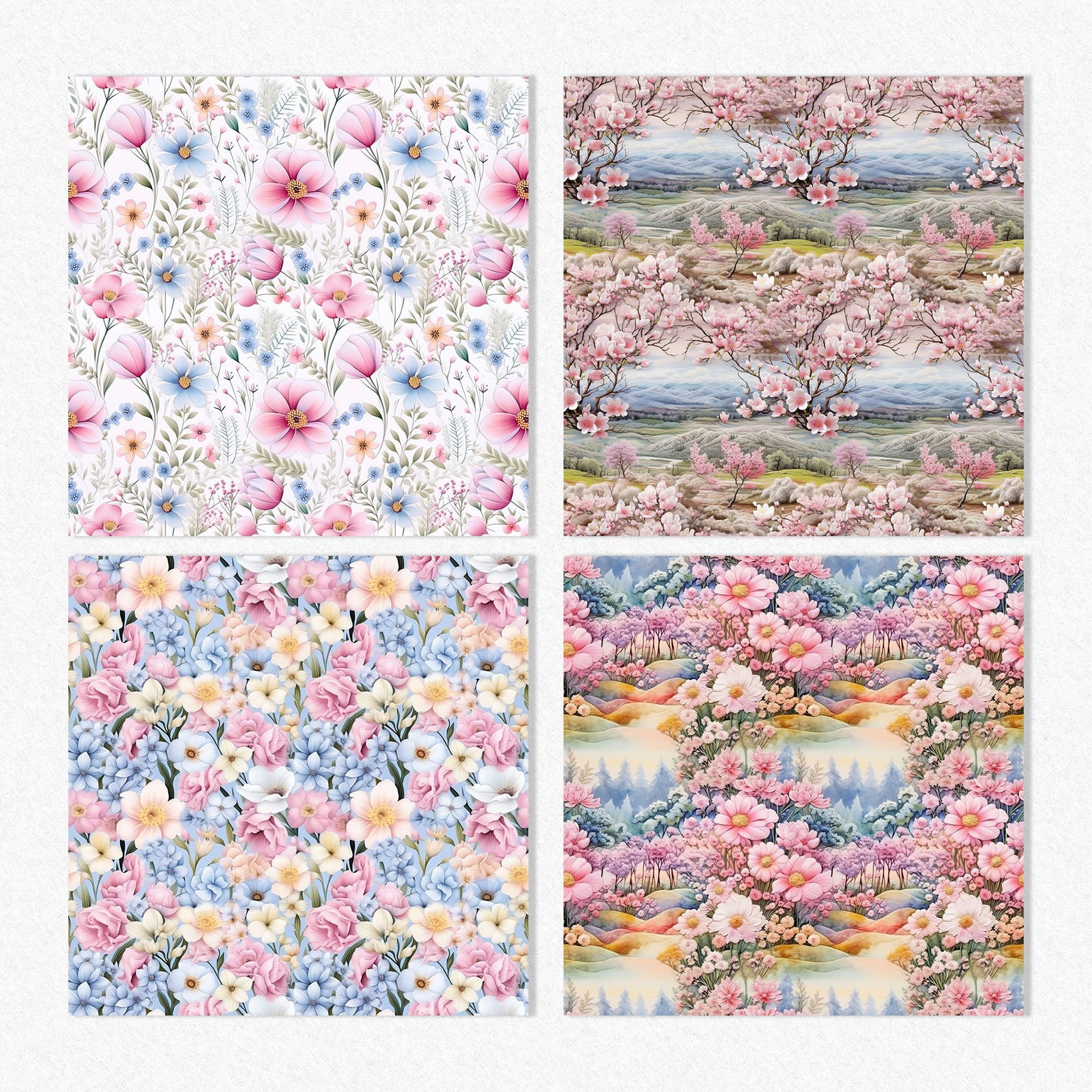 Watercolor Pastel Floral Digital Paper Seamless Flowers Pattern Digital ...