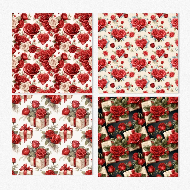 Red Roses Digital Paper | Seamless Vintage Red Rose Pattern ...