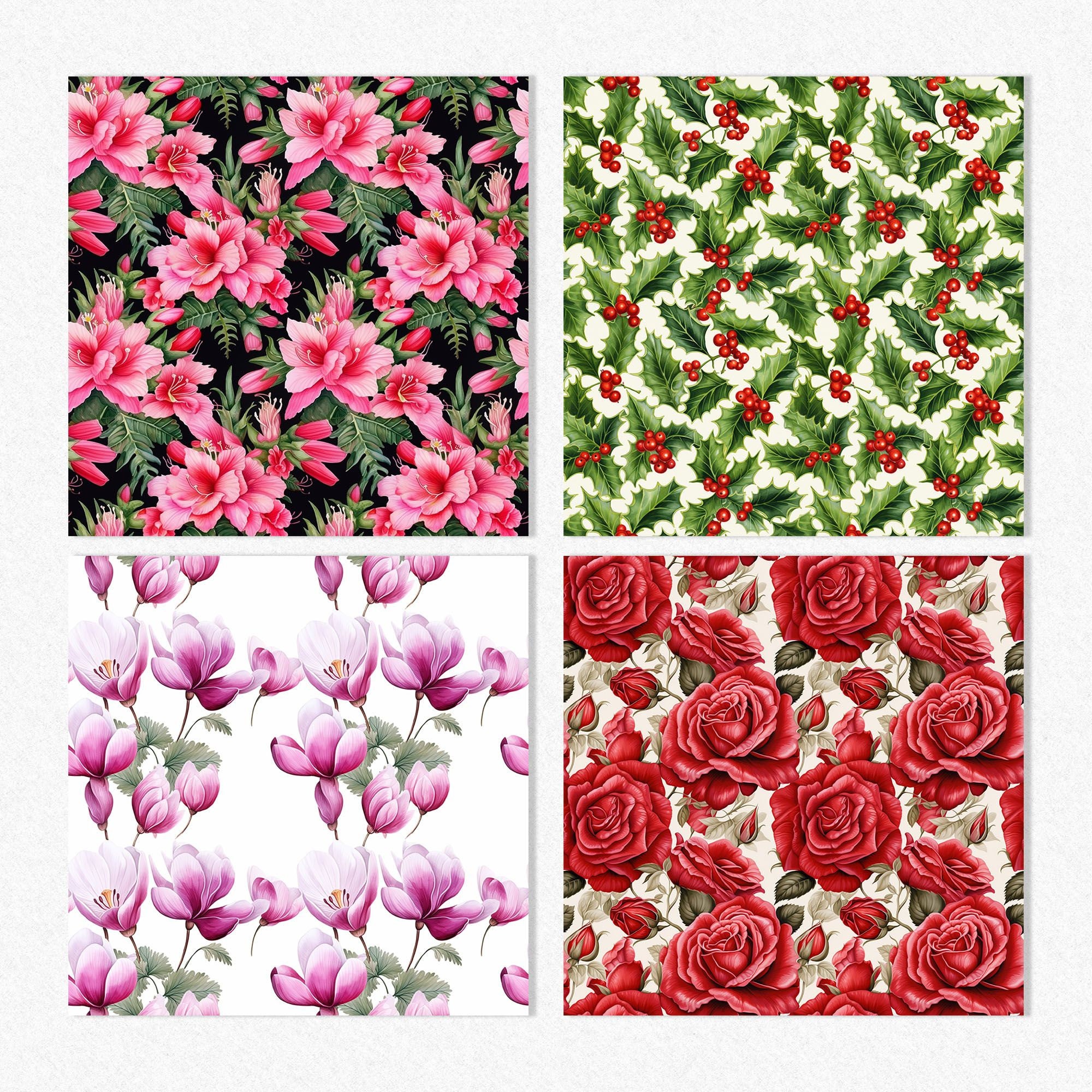 Watercolor Christmas Floral Digital Paper Christmas Seamless Pattern ...