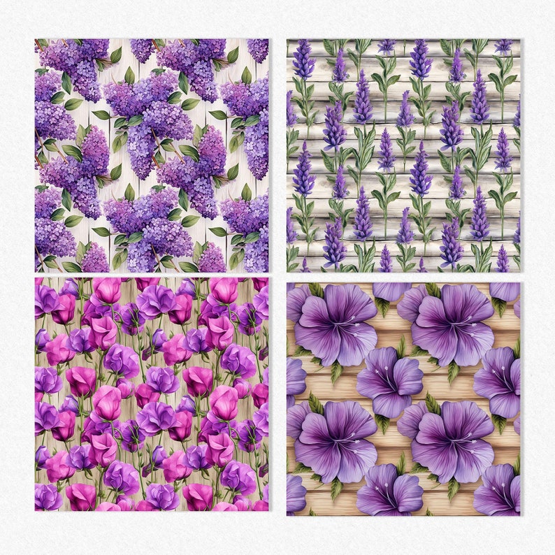 Purple Floral Digital Paper Lilac Seamless Digital Pattern Purple ...