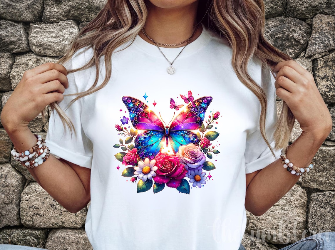 Butterfly & Roses Sublimation Design: T-shirt Clipart (digital Download ...