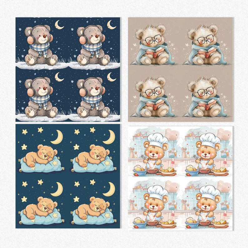 Teddy Bear Digital Paper Seamless Teddy Bear Pattern Nursery Digital ...
