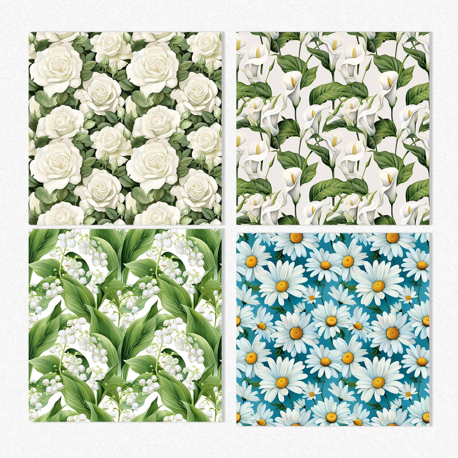 White Floral Digital Paper White Flowers Seamless Digital Pattern ...