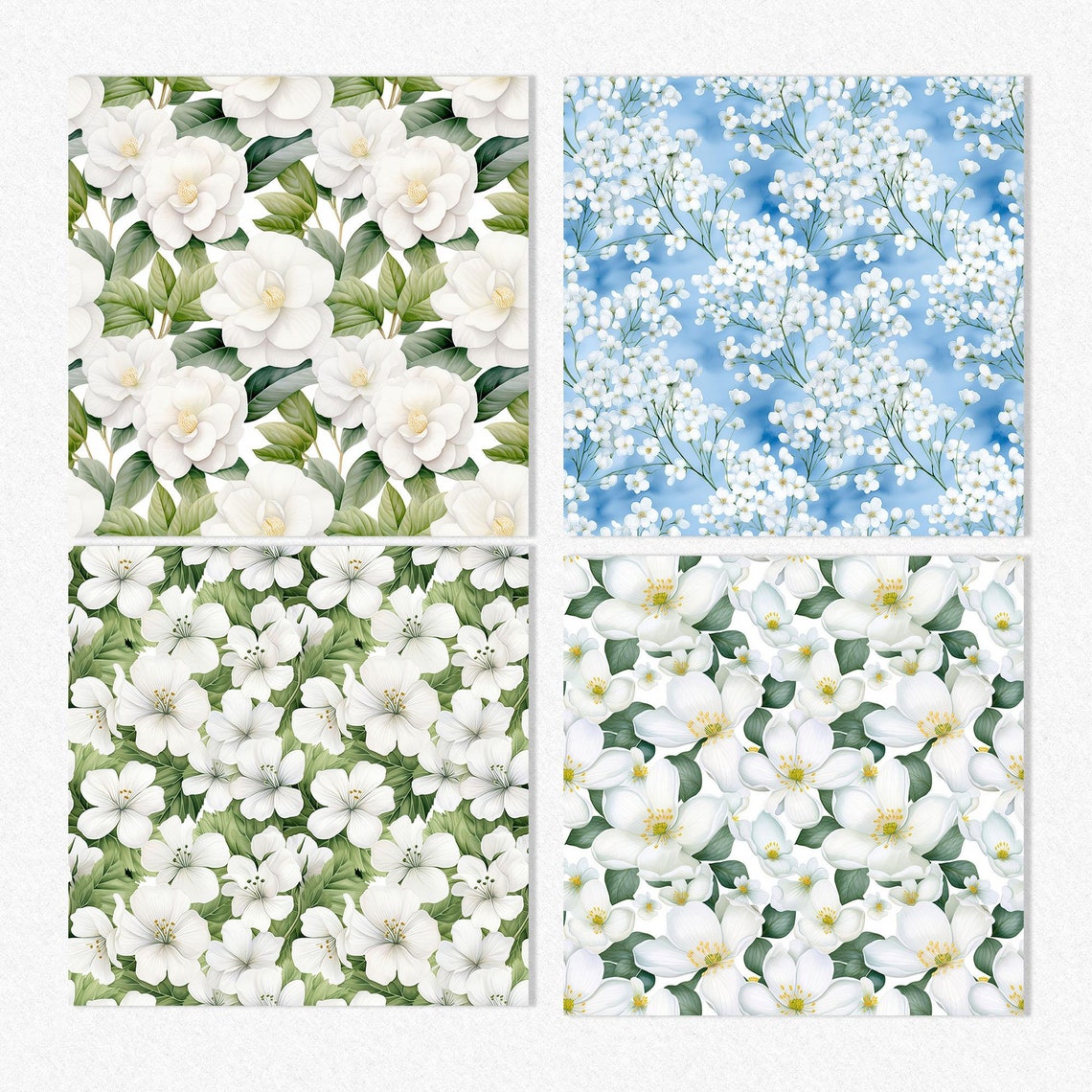 White Floral Digital Paper White Flowers Seamless Digital Pattern ...