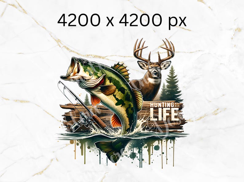 Bass Fish and Deer Hunting Life PNG Sublimation Design (digital ...