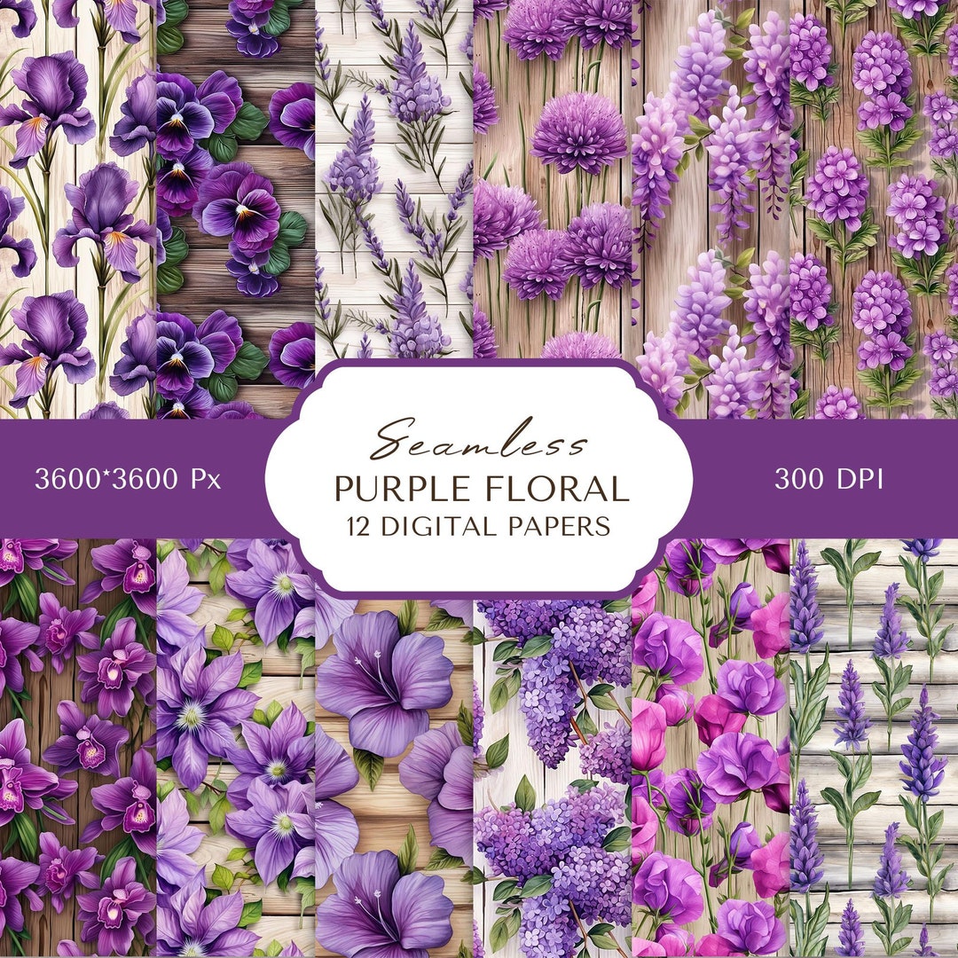 Purple Floral Digital Paper Lilac Seamless Digital Pattern Purple ...