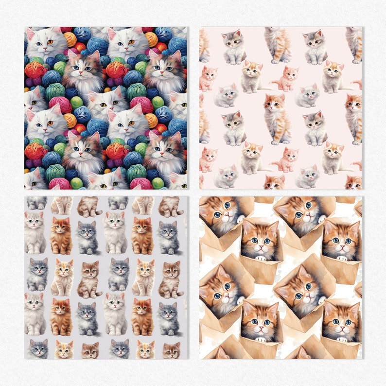 Cat Digital Paper Seamless Cute Cat Themed Digital Pattern Scrapbooking ...