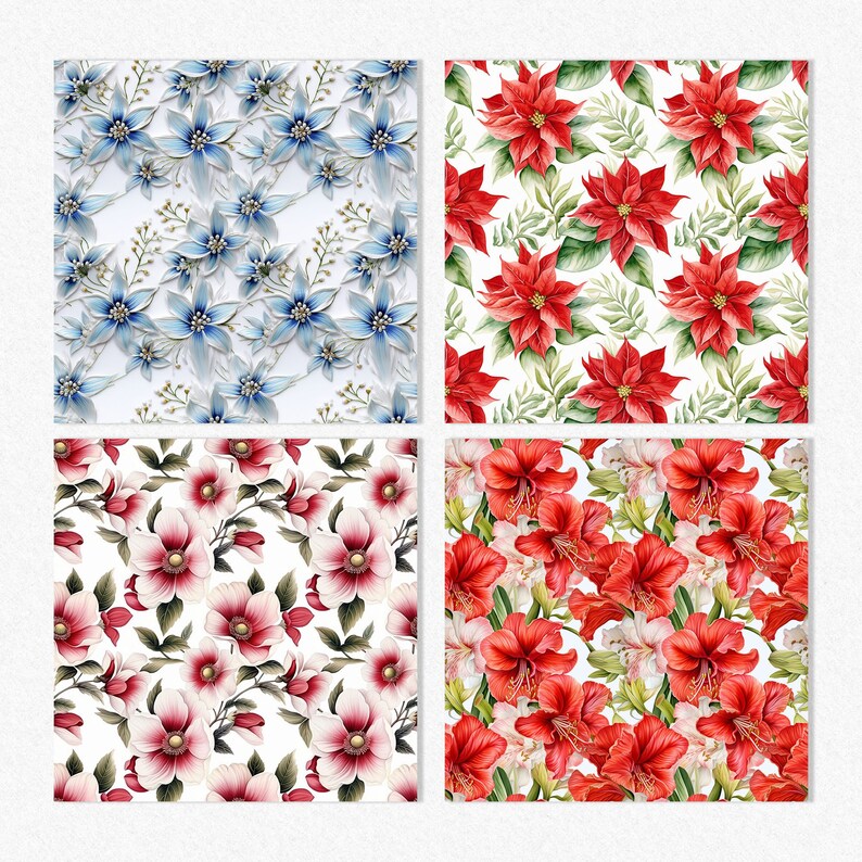 Watercolor Christmas Floral Digital Paper Christmas Seamless Pattern ...