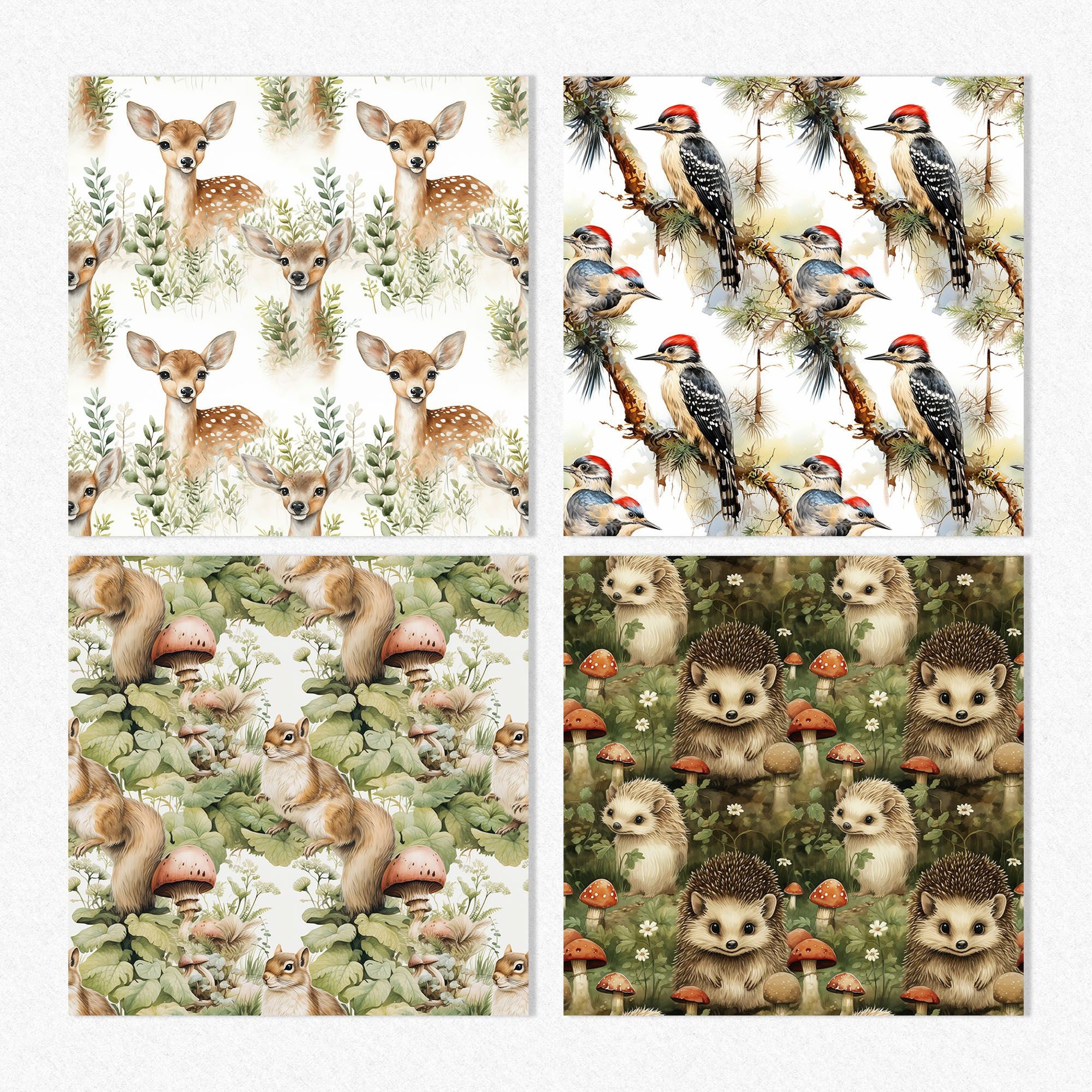 Woodland Animals Digital Paper: Seamless Forest Patterns (digital ...
