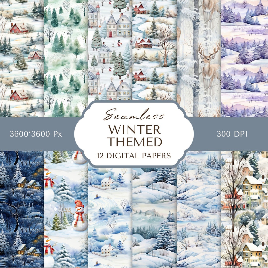 Winter Scene Digital Paper Watercolor Winter Theme Seamless Pattern ...