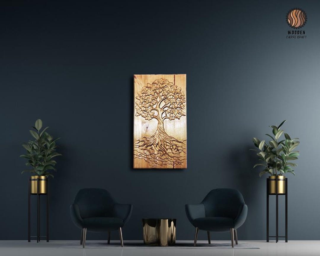 TREE of LIFE Rustic Wooden Wall ART, Carved Wood Tree of Life Modern ...