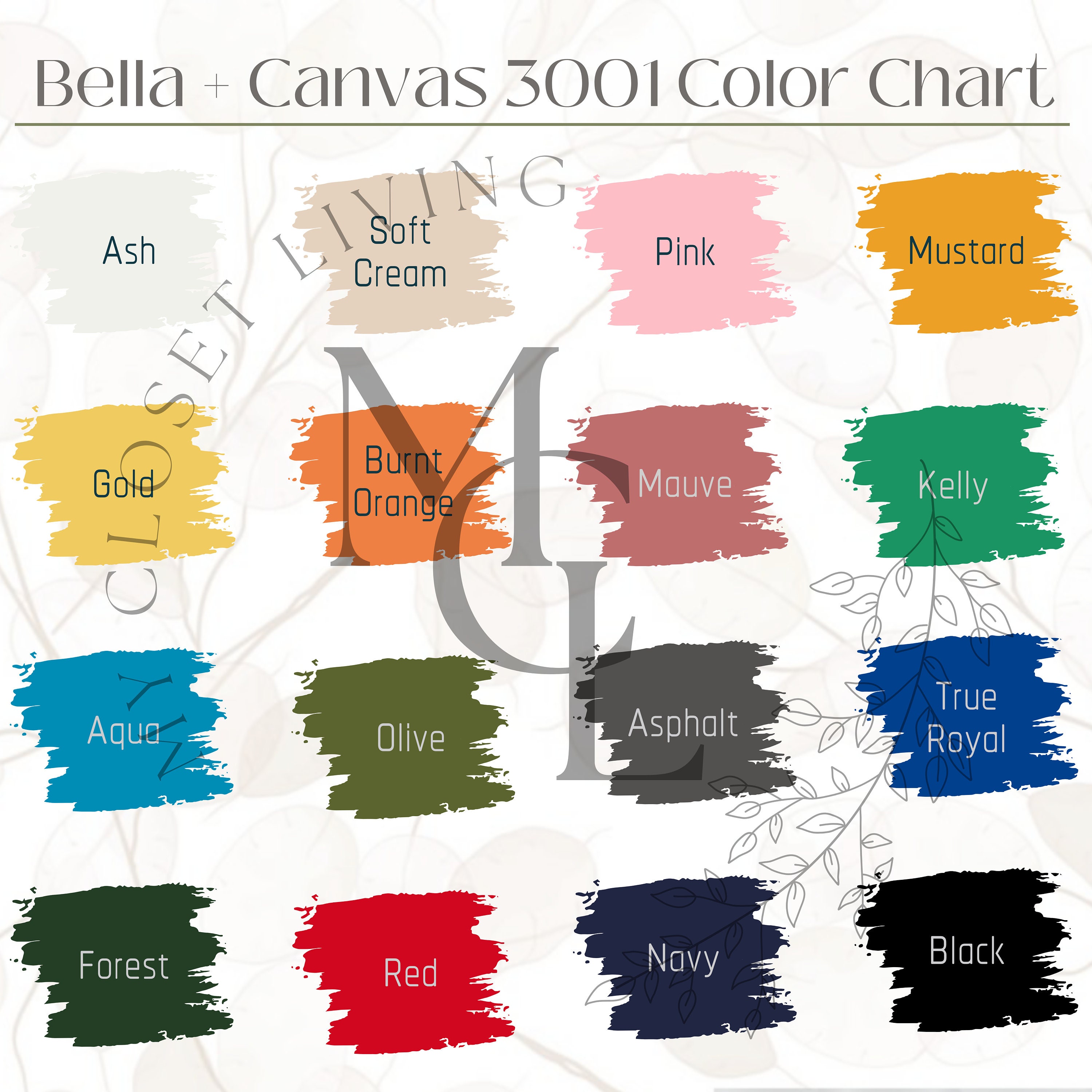 Bella Canvas 3001 Color Chart, Color Swatch, Unisex T-shirt, Listing ...