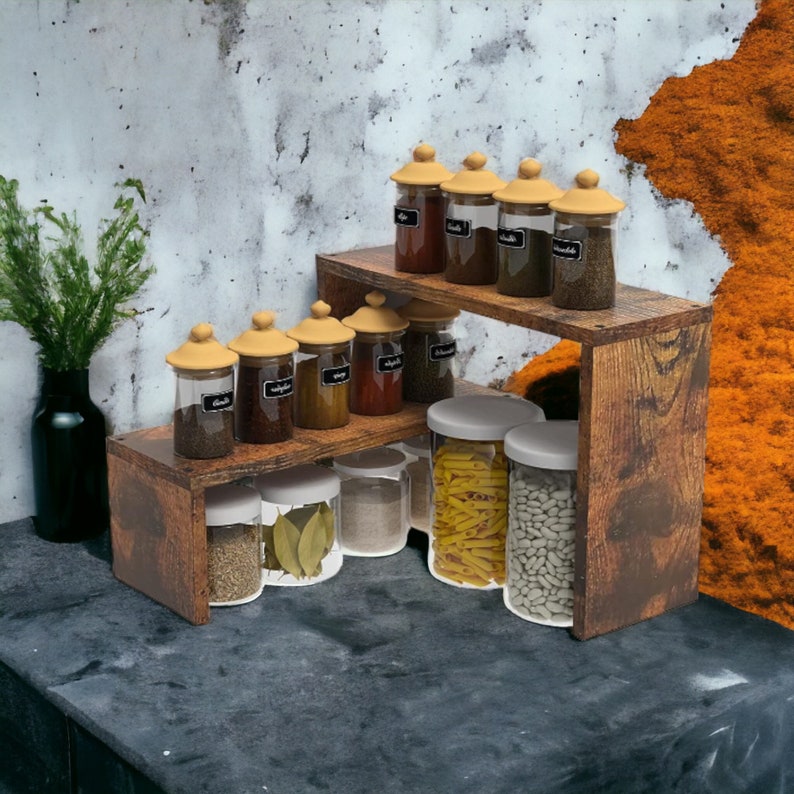 2 Tier Stackable Expandable Corner Spice Rack for Kitchen - Etsy