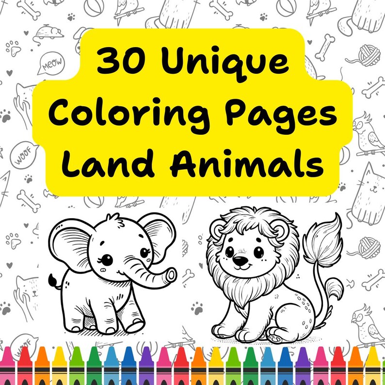 Land Animal Coloring Book for Kids and Adults 30 Unique Digital Pages ...