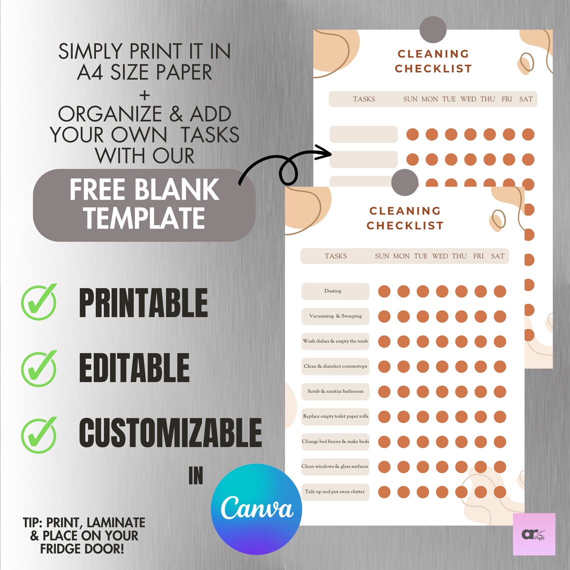 Editable Cleaning Checklist | Cleaning Schedule Check-list Printable ...