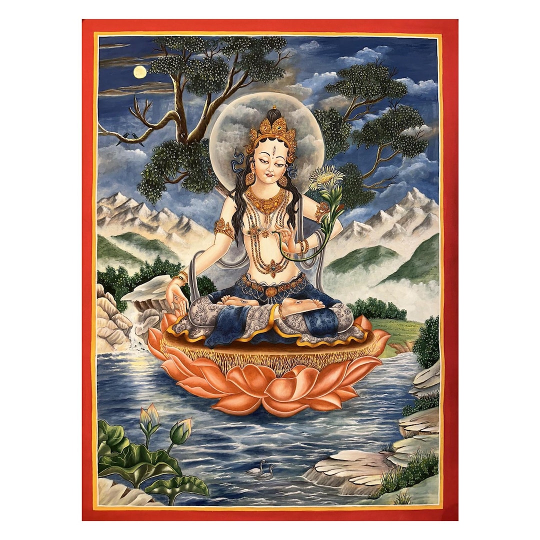 Newari Style White Tara Thangka, Enlightened Thangka, Goddess Tara ...