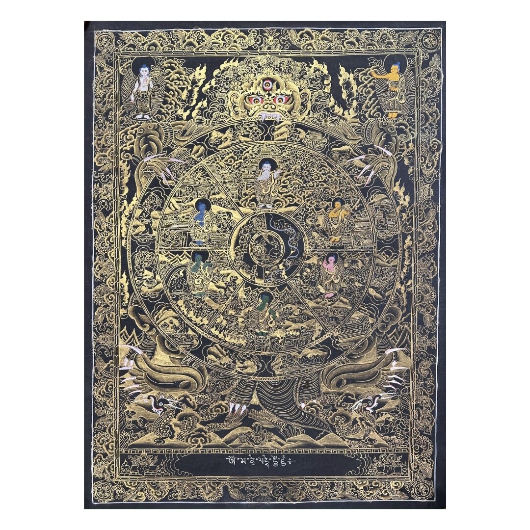 Black & Gold Wheel of Life, Dharma Art, Zen Meditation Thangka ...