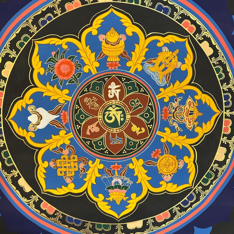 Authentic Sacred Ashtamangala Mandala – Tibetan Buddhist Protective ...