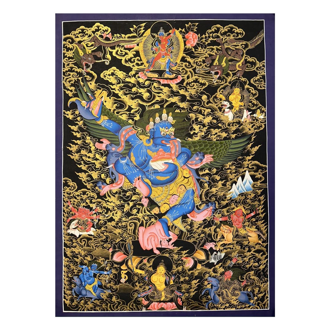Black & Gold Garuda Thangka Painting, Victory Over Evil, Spiritual ...