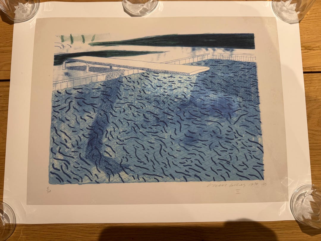 David Hockney Lithograph of Water Made of Lines Crayon & A Blue Wash ...