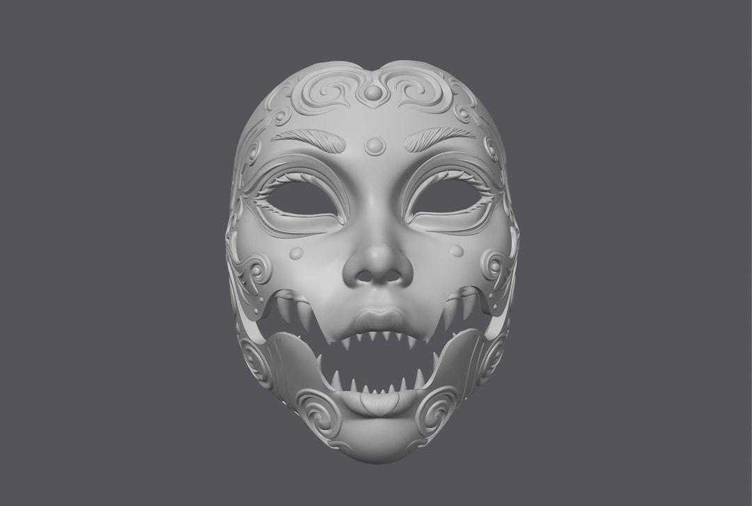Geisha Masquerade Horror Mask, Cosplay Mask With Movable Jaw, PLA ...