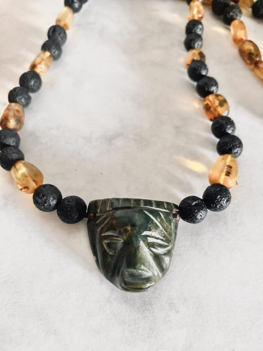 Jade Carved Head Sacred Jade Necklace Mayan, Aztec, Olmec Culture ...