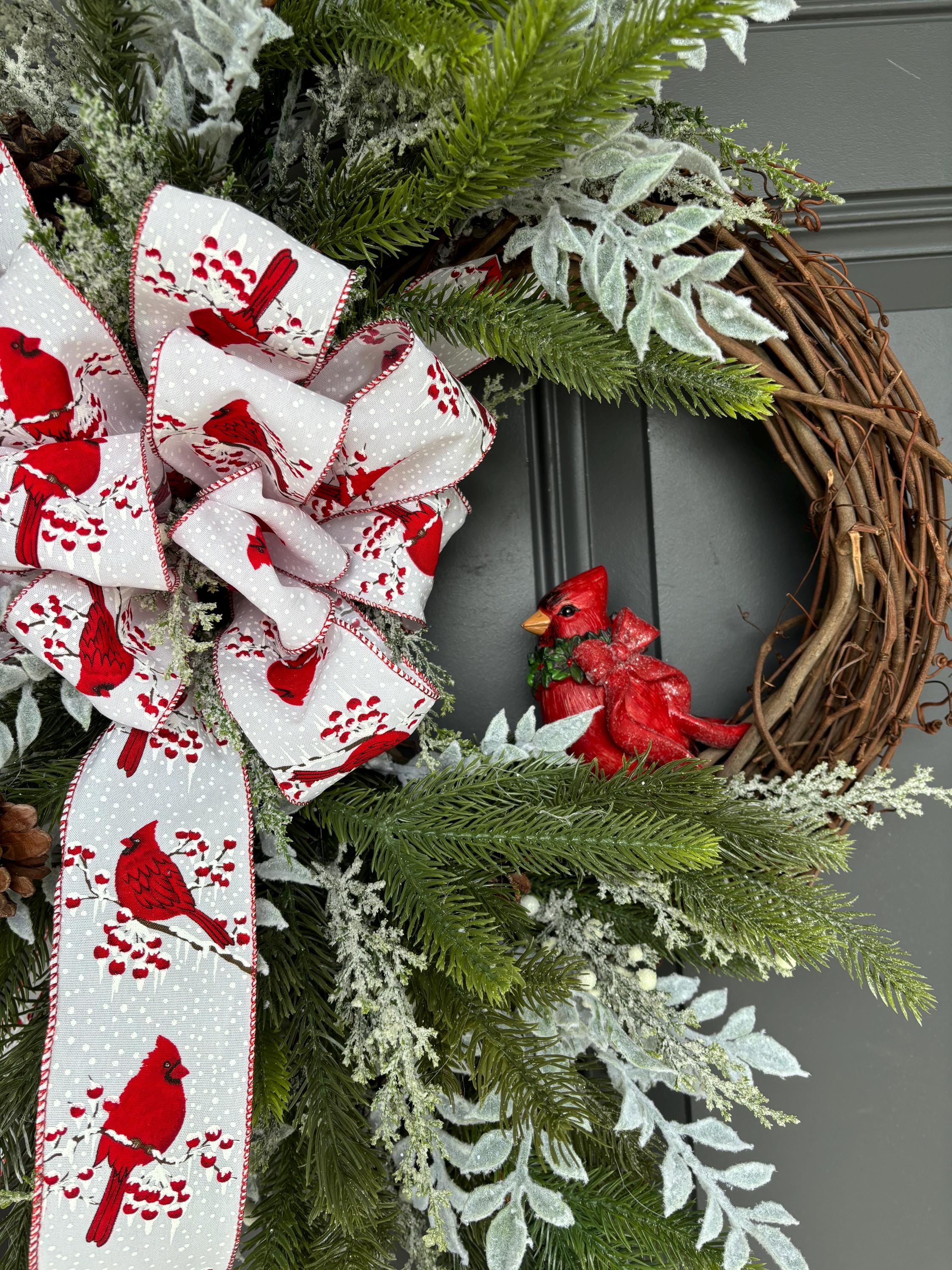 Winter Cardinal Wreath With Cardinal Bow, Pinecones and Berries, Rustic ...