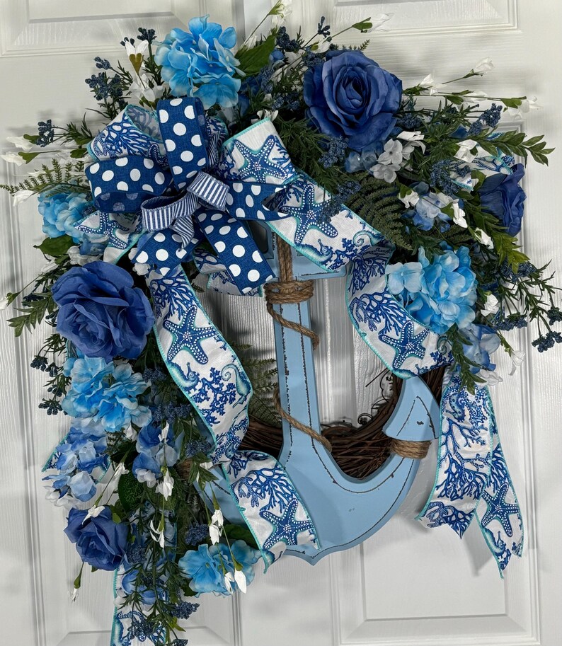 Nautical Wreath Lake Wreath Summer Wreath Blue and White Wreath Wreath ...