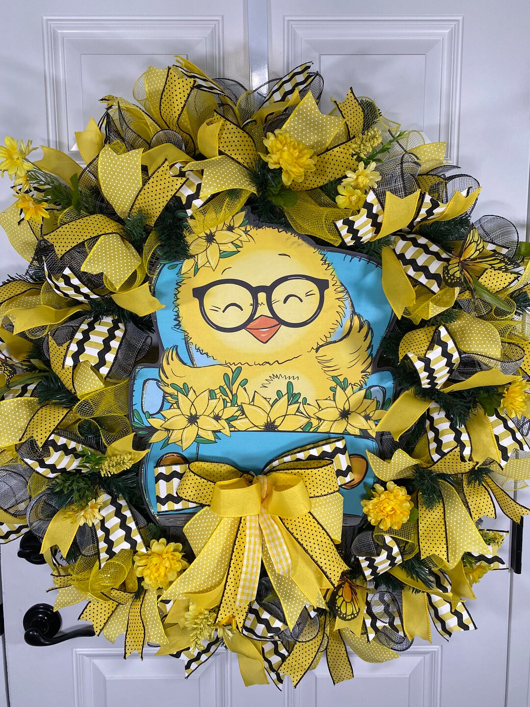 Easter Wreath, Spring Wreath, Black and Yellow Wreath, Chick Wreath ...