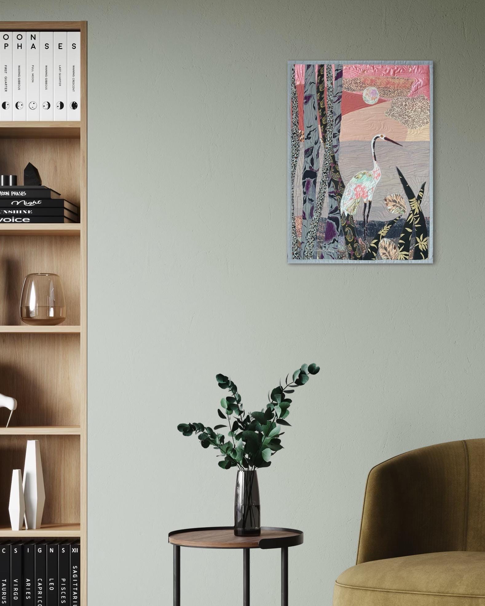 Art Quilt “being Alone” - Design With Birds, Heron Fiber Portrait ...