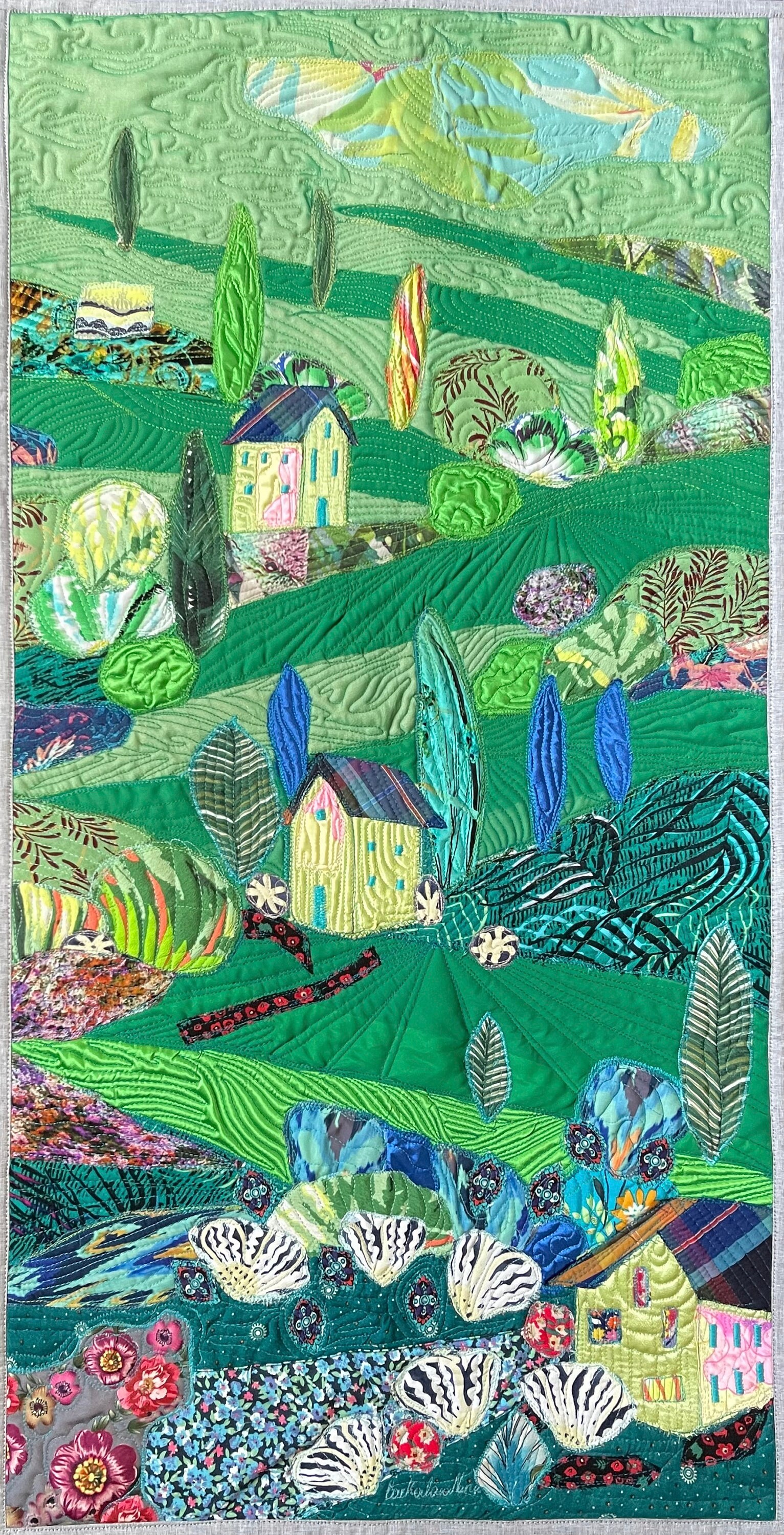 Large Textile Art Quilt -"on the Emerald Meadows" - Interior Decor ...