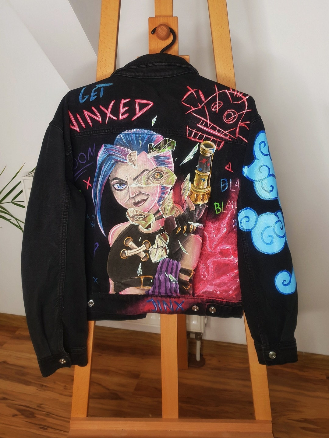Hand Painted Jacket With Jinx of Arcane - Unique Fan Product! Women's M ...