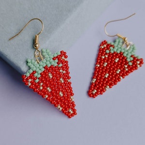 Strawberry Beaded Earrings Flower Bead Earrings Boho Plant Fringe Seed ...